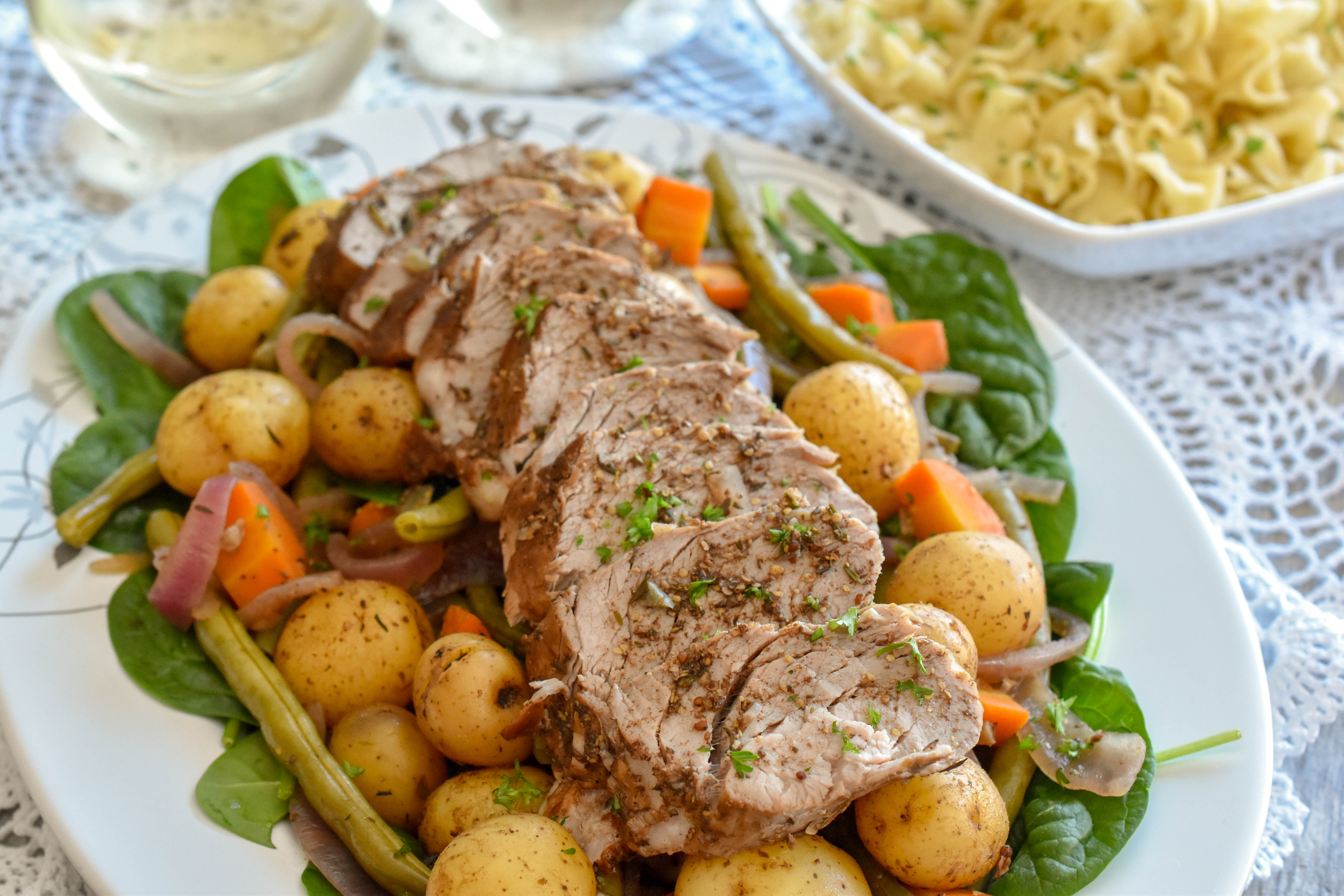 Maple Dijon Pork Tenderloin with Vegetables - Peppers & Pennies